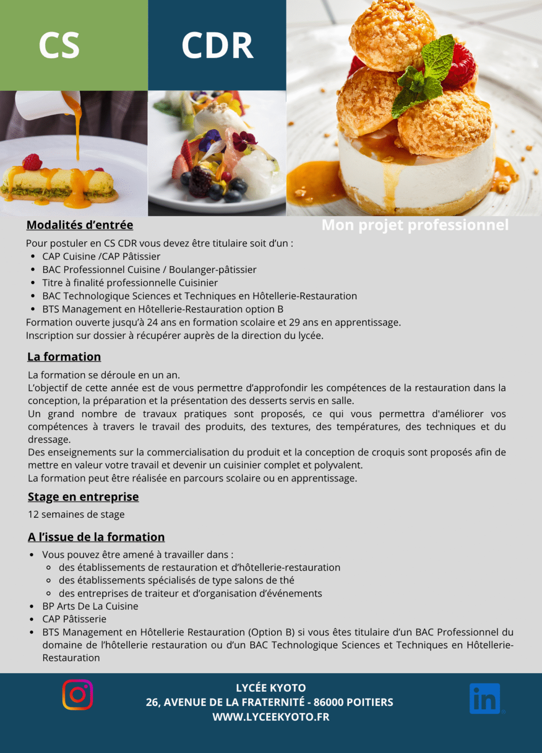 Certificat de Spécialisation (CS) Desserts de Restaurants - Lycée Kyoto ...